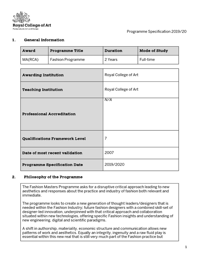 MA Fashion Programme Overview 2019/20 | PDF | Educational Assessment ...