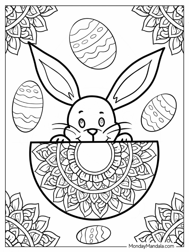 Easter Bunny Inside Easter Egg Mandala Coloring Sheet | PDF