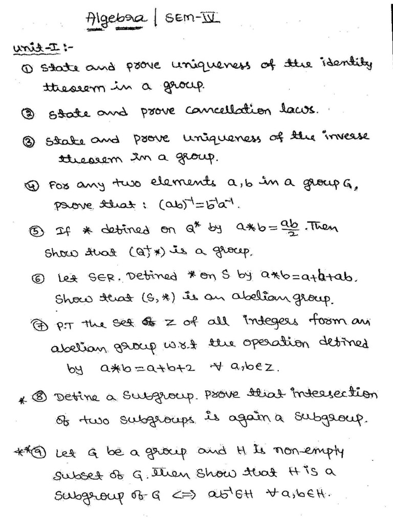 Maths Sem4 Important Questions Algebra | PDF