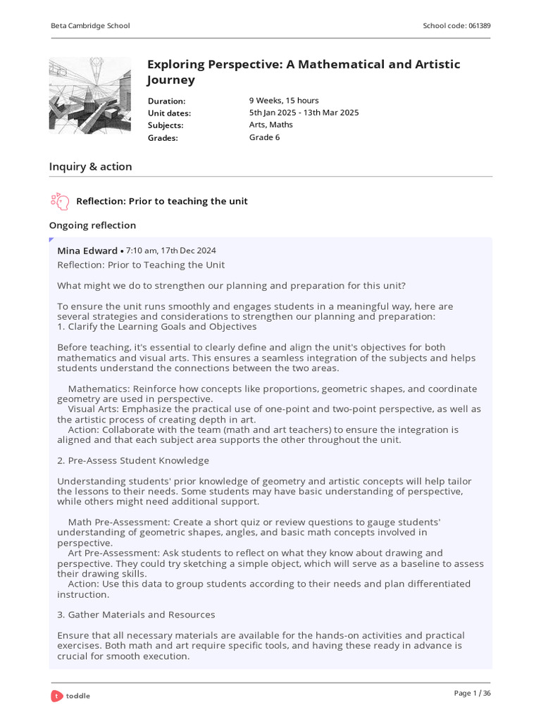 Exploring Perspective A Mathematical and Artistic Journey | PDF ...