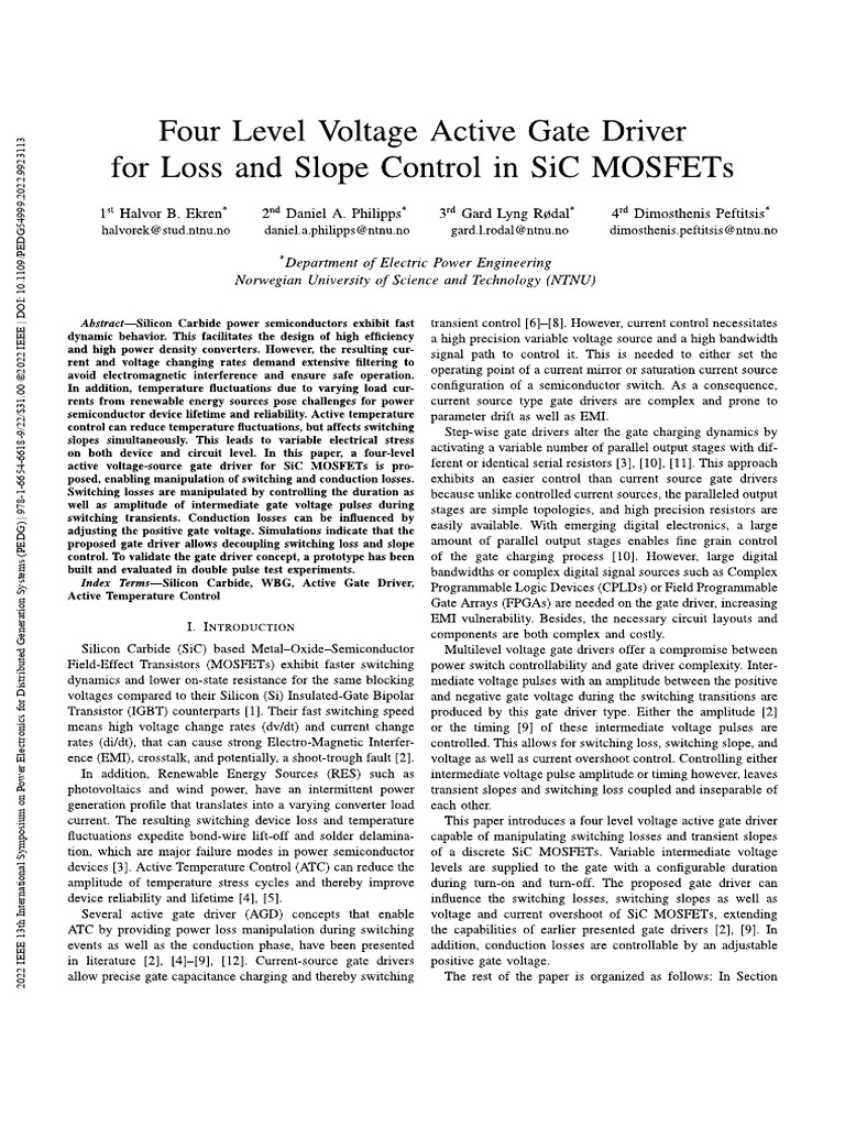 Four Level Voltage Active Gate Driver For Loss And Slope Control In Sic Mosfets Pdf