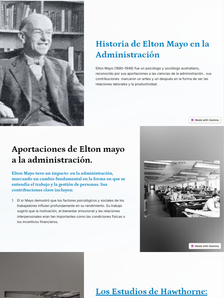 Historia de Elton Mayo en La Administracion | PDF | Sicología ...