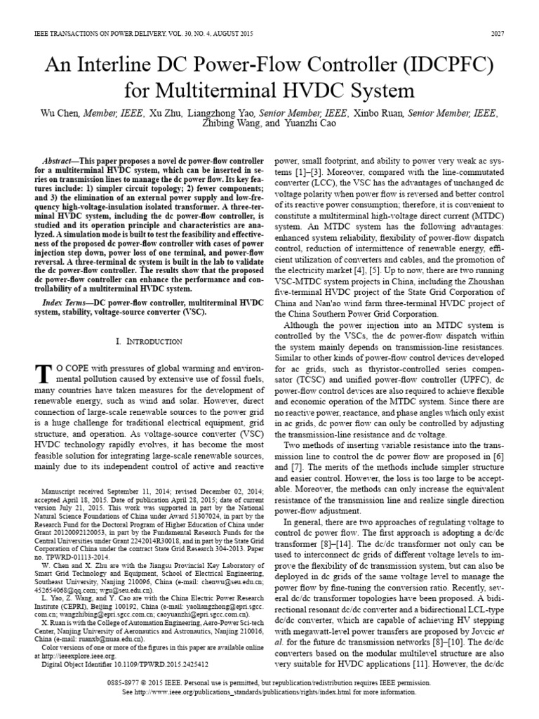 An Interline DC Power-Flow Controller IDCPFC For Multiterminal HVDC System | PDF | High Voltage ...