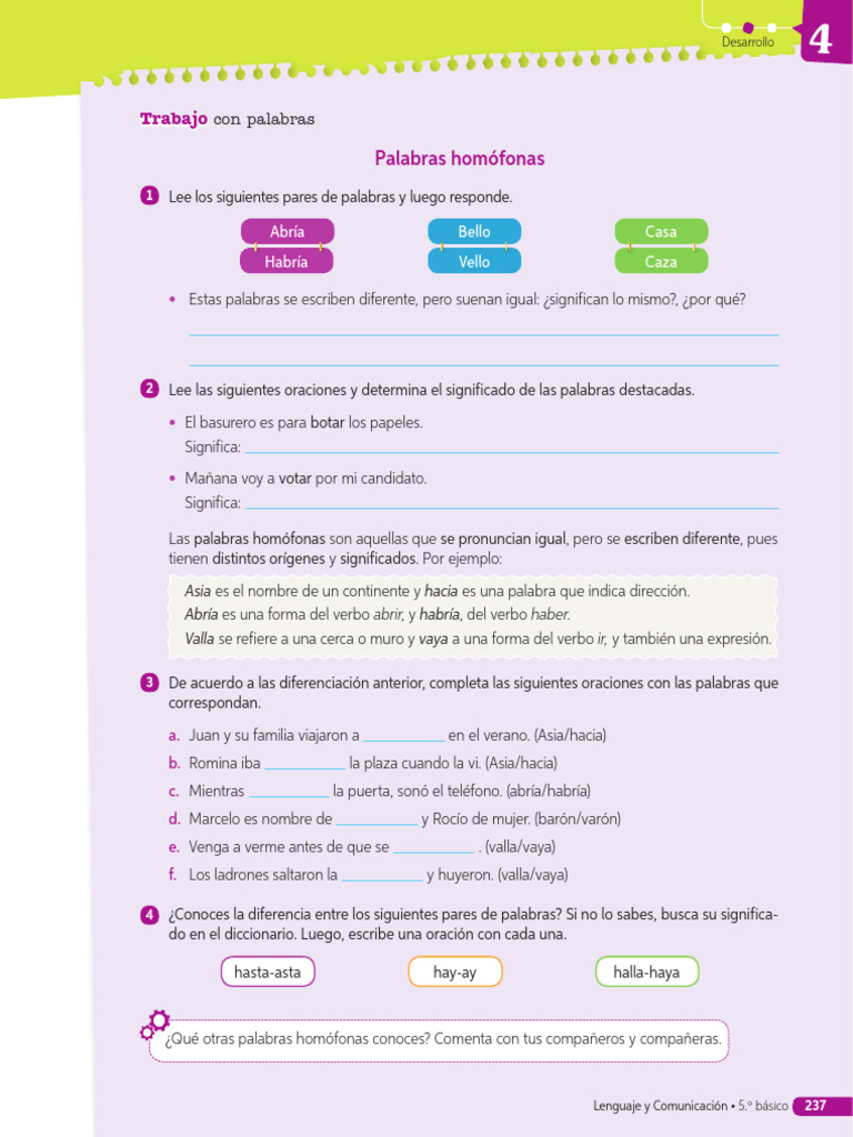 Palabras Homófonas: Ejemplos y Significados | PDF