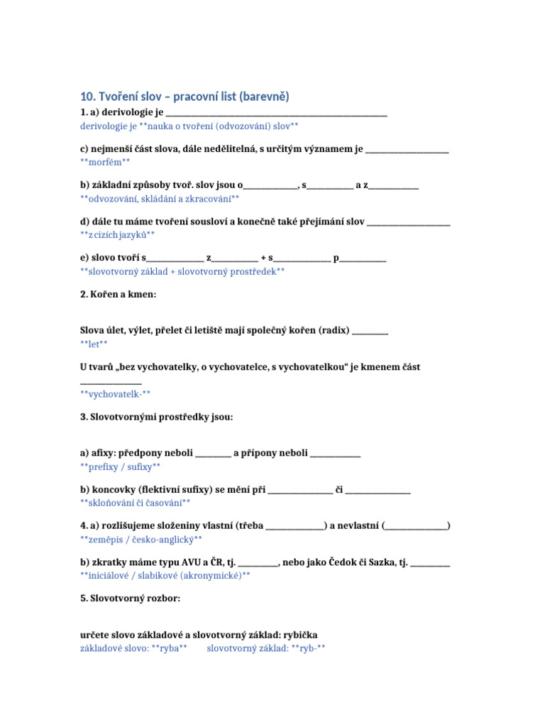 10 Tvoreni Slov Barevne | PDF