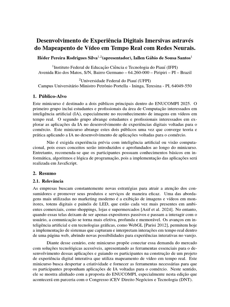 Desenvolvimento de Experiência Digitais Imersivas Astravés Do Mapeapento de Vídeo em Tempo Real ...