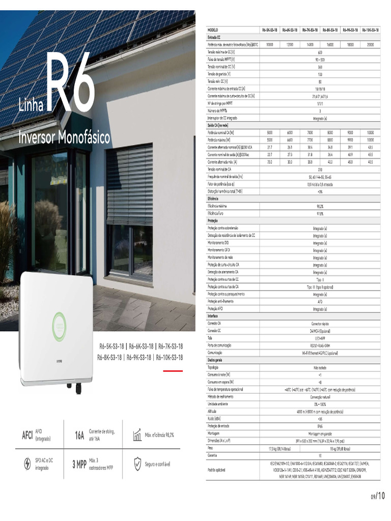 Datasheet Inversor Saj Mono 10KW R6-10K-S3-18 | PDF