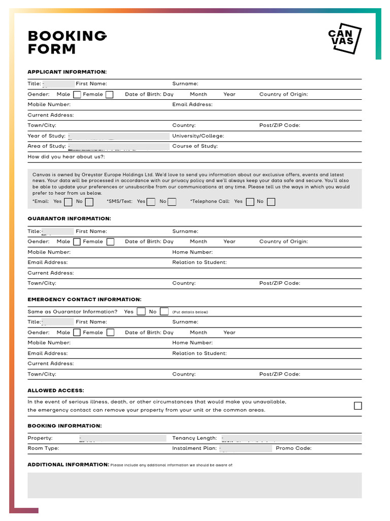 Student Booking and Contact Form | PDF