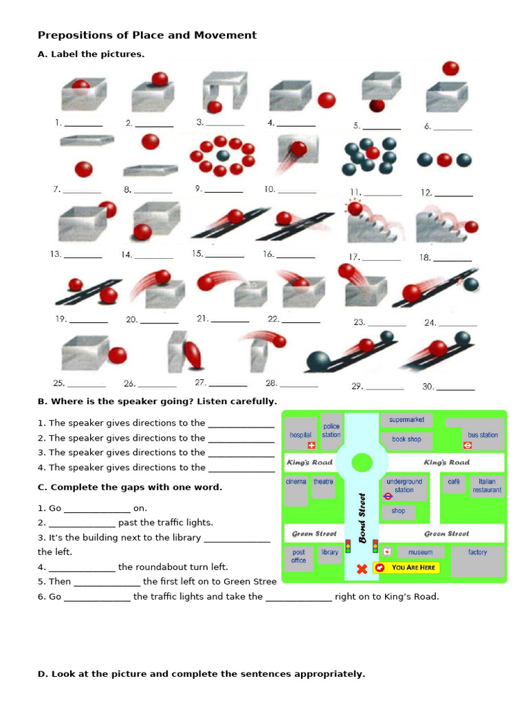 Prepositions of Place and Movement Guide | PDF