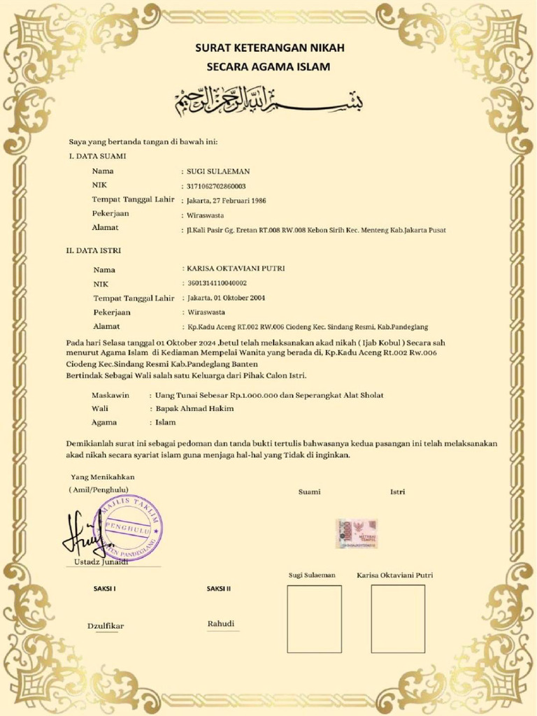 Surat Keterangan Nikah Edit | PDF