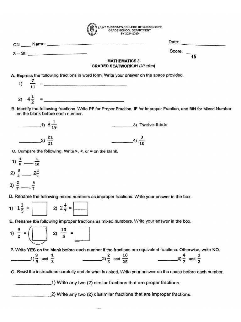 Math Seatwork 1 | PDF