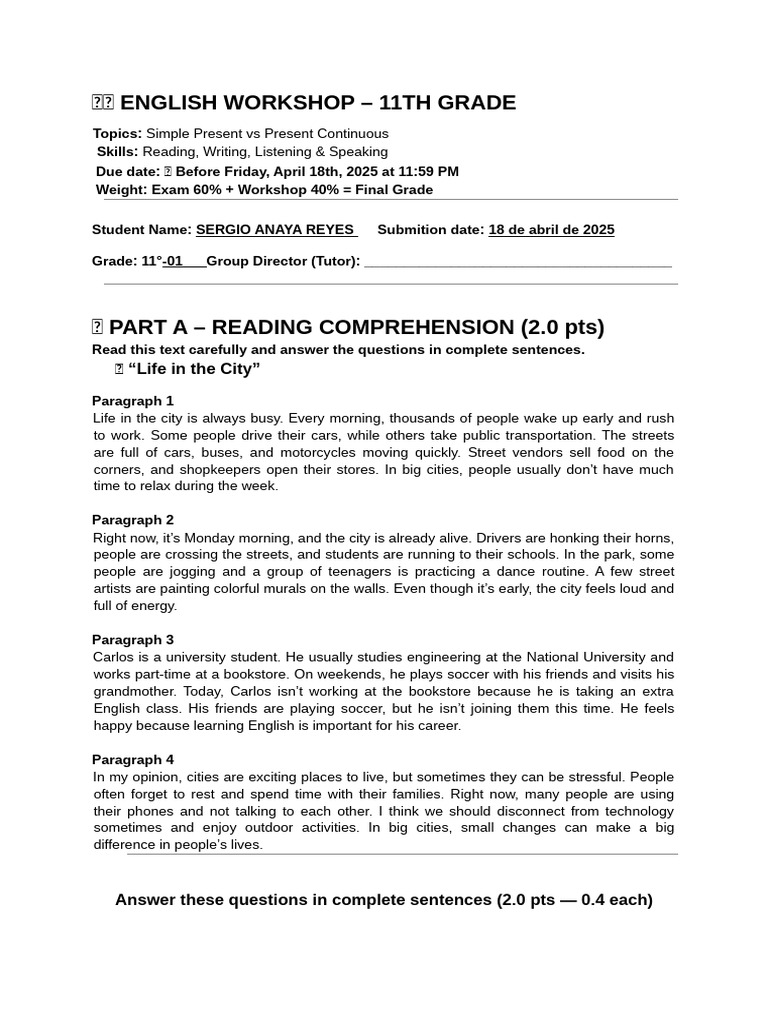 ? English Workshop - 11TH Grade | PDF