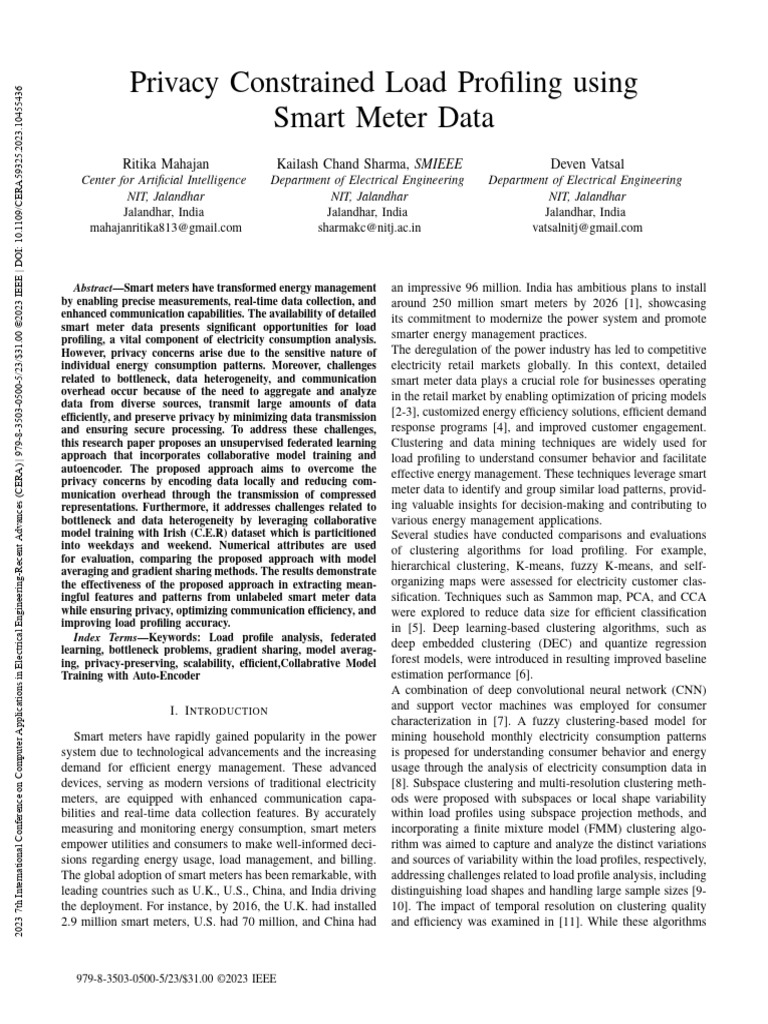 Privacy Constrained Load Profiling Using Smart Meter Data | PDF | Cluster Analysis | Applied ...