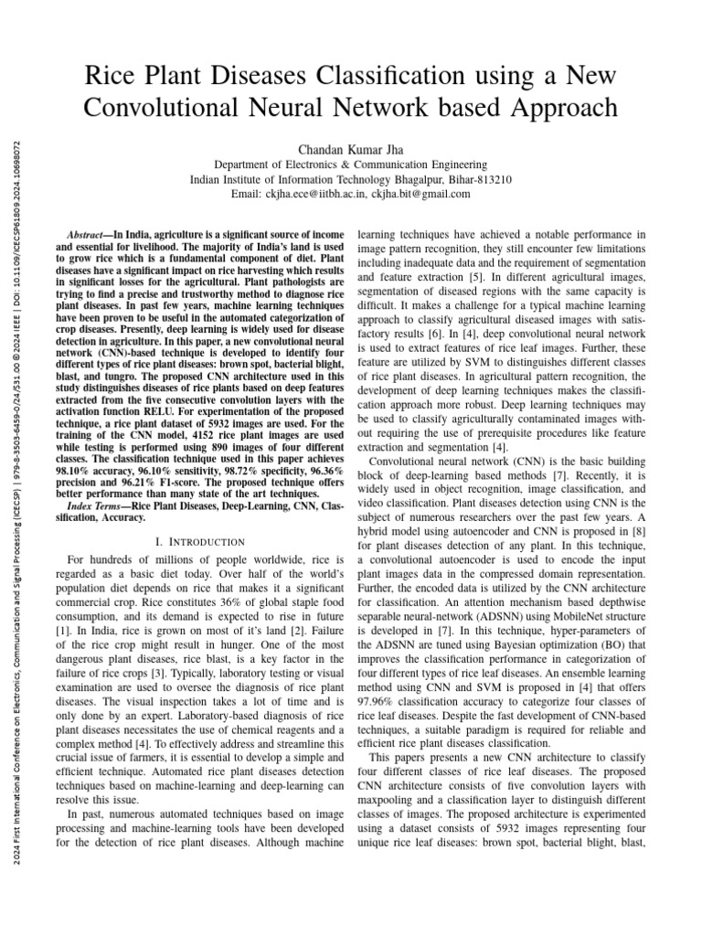 Rice Plant Diseases Classification Using A New Convolutional Neural Network Based Approach Pdf