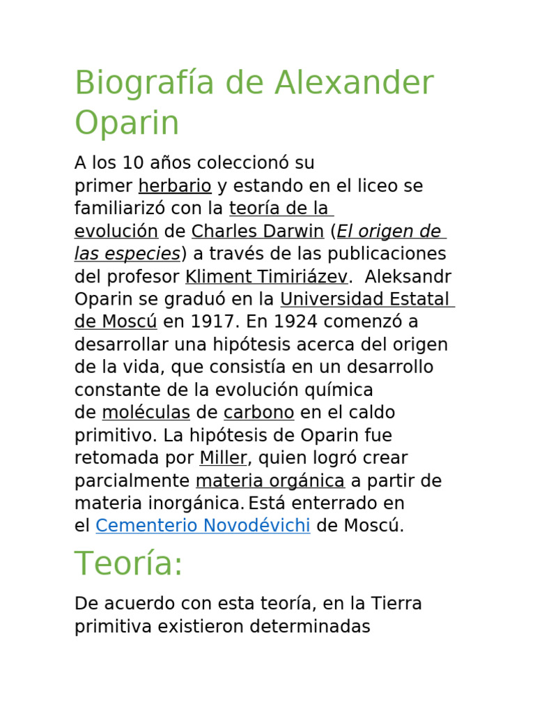 Biografía de Alexander Oparin | PDF