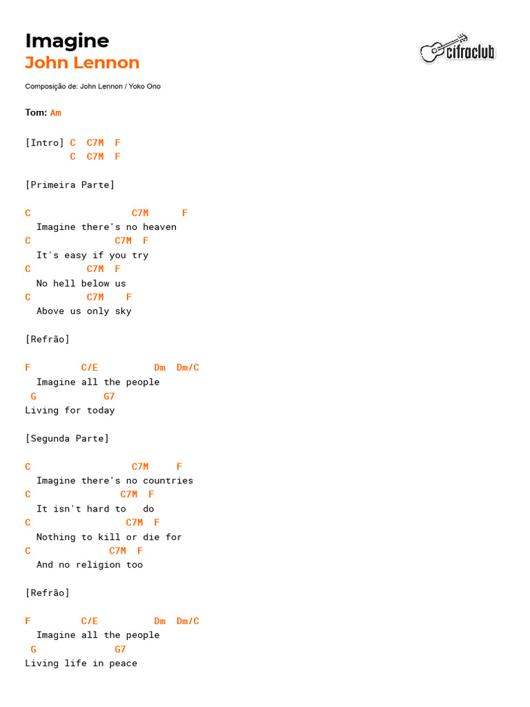 John Lennon Imagine Lyrics and Chords | PDF