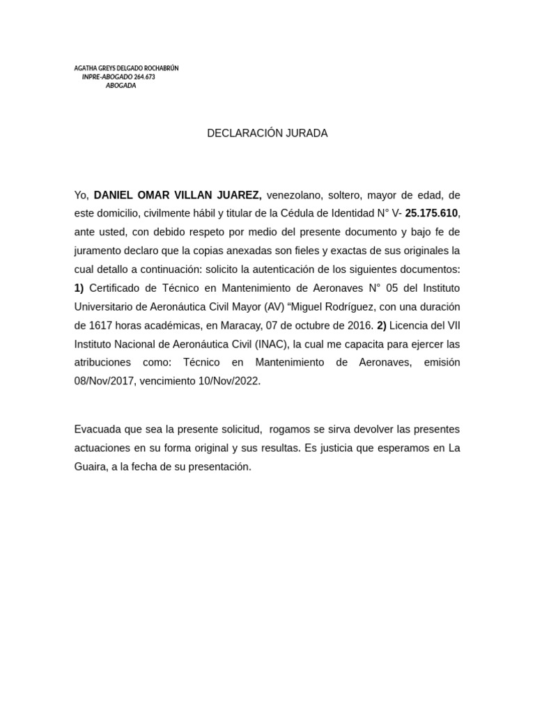 Declaracion Jurada Daniel Villan | PDF