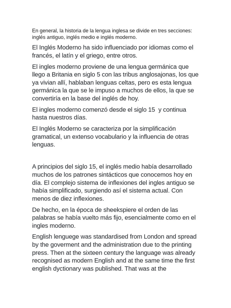Evolución del Inglés Moderno: Orígenes y Características | PDF