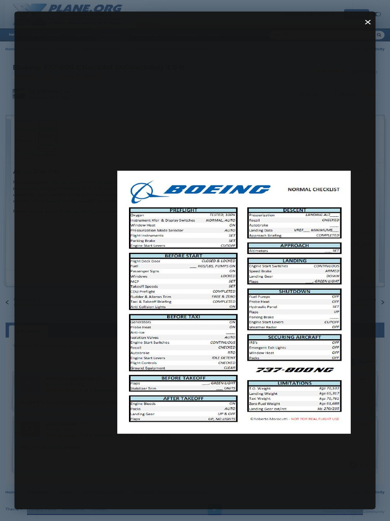Boeing 737-800 Checklist (XChecklist) - Xchecklist Checklists - X-Plane ...