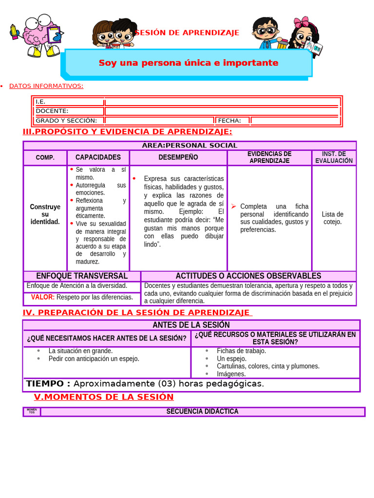 S1-PS-Soy Unico e Importante | PDF | Aprendizaje