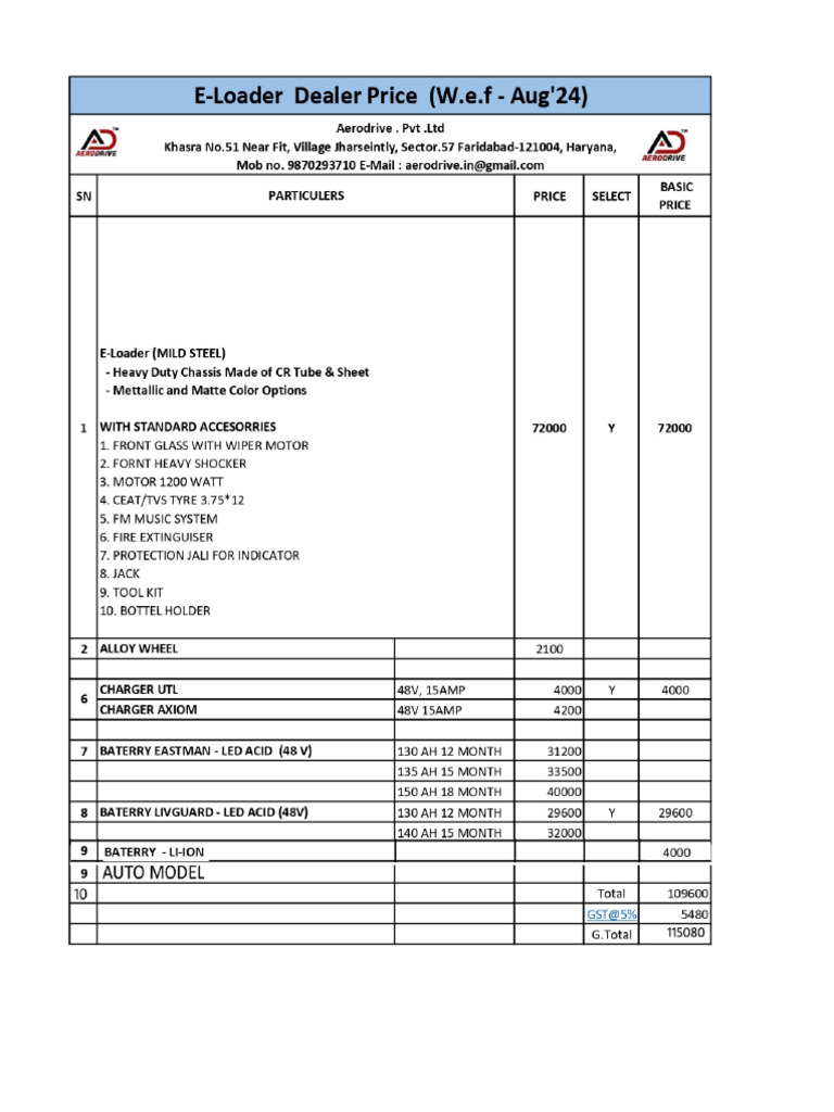 Loader Price List | PDF