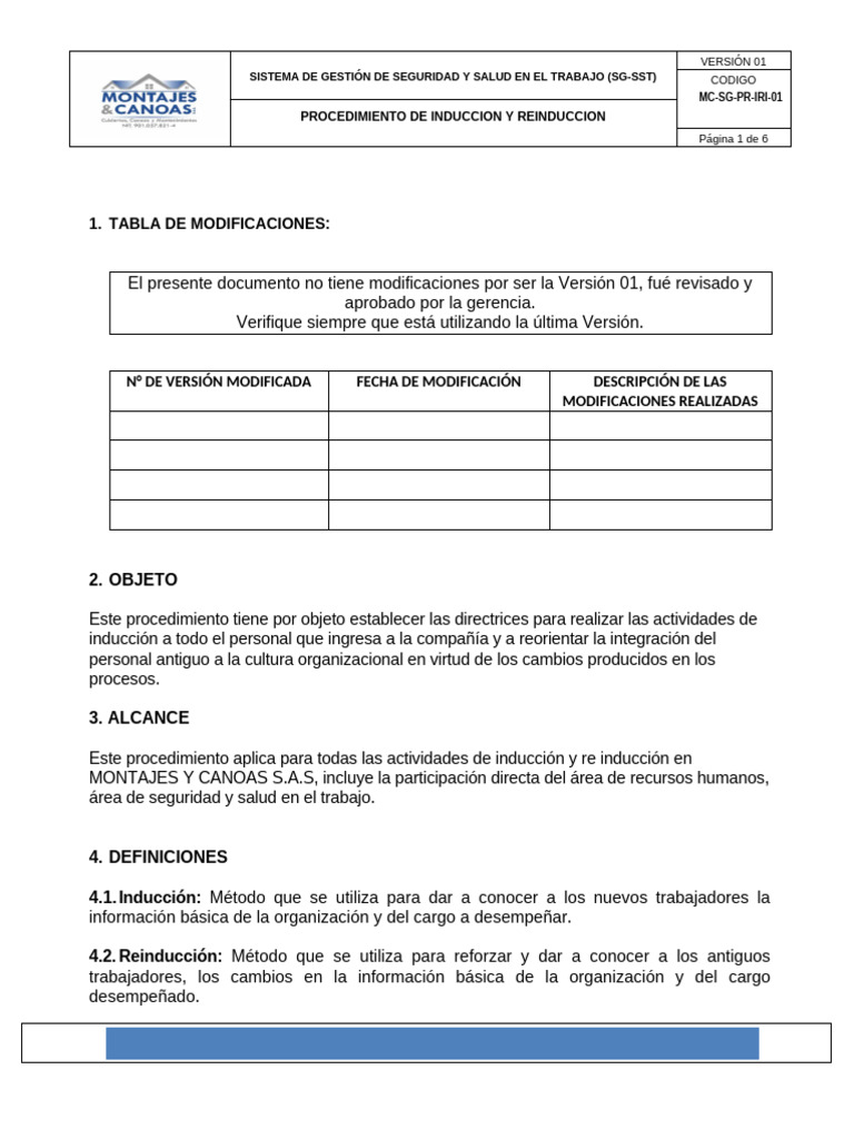 PROCEDIMIENTO DE INDUCCIÓN Y REINDUCCIÓN | PDF