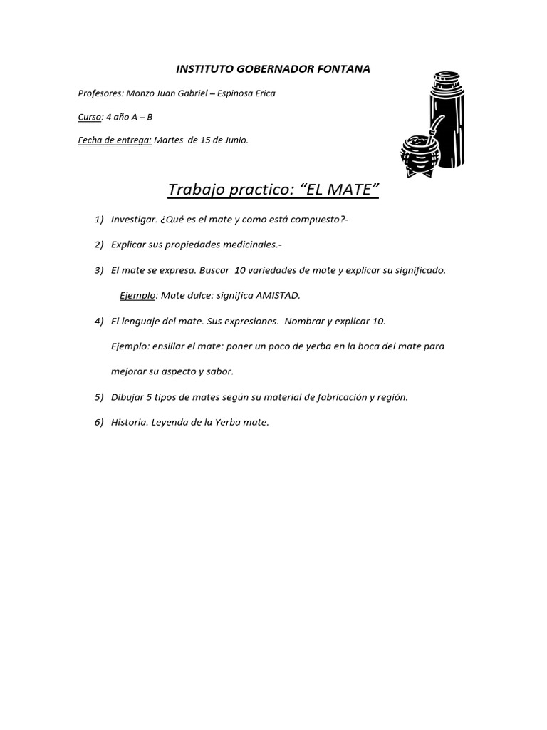 Trabajo Práctico. EL MATE | PDF