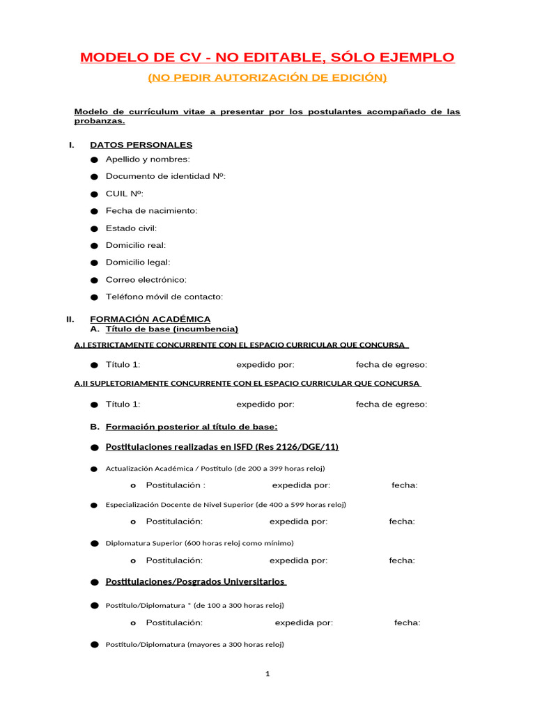 Modelo de CV en Formato Word | PDF