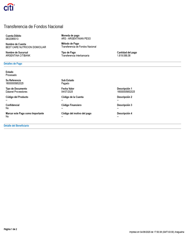 Abeledo Comp OP 1600000585 | PDF | Transferencia bancaria | Bancario