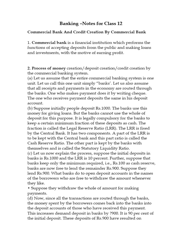 BANKING - Notes For Class 12 | PDF | Banks | Central Banks