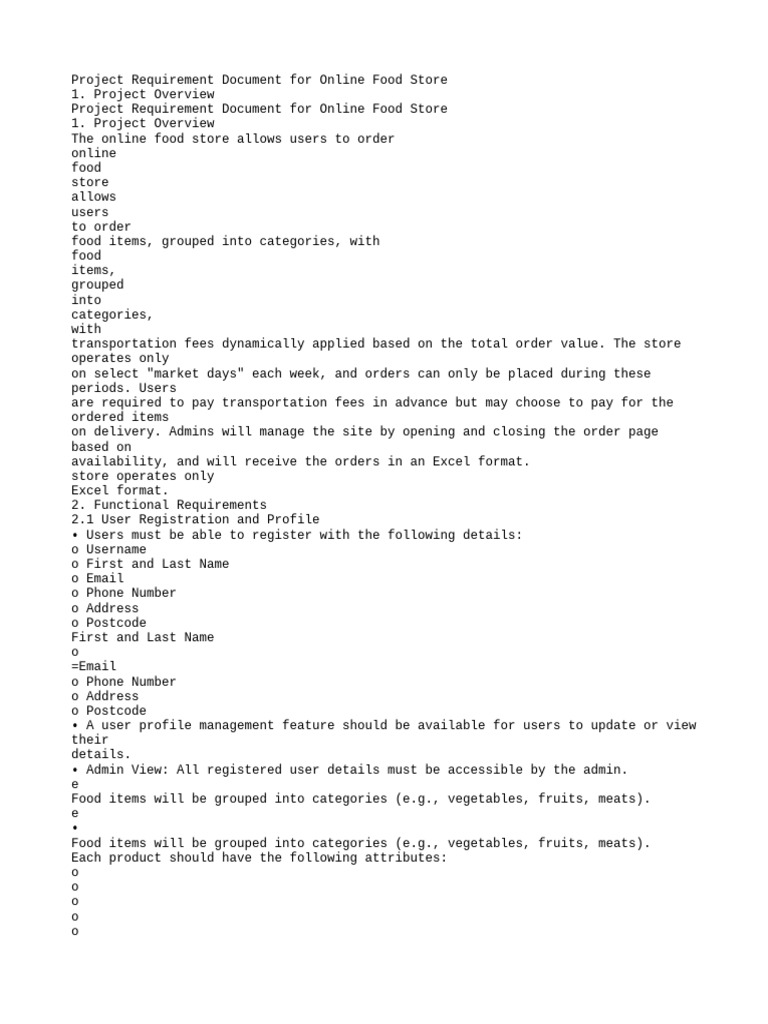 Project Requirement Document For Online Food Store | PDF | User (Computing) | Usability