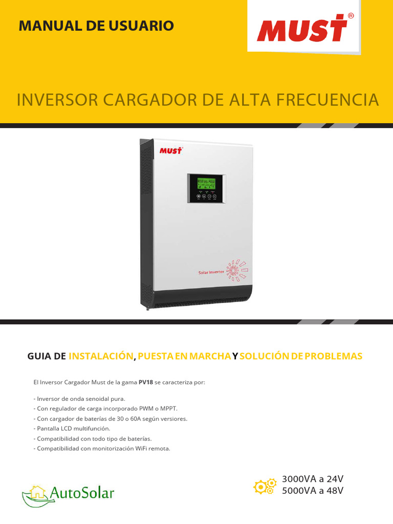 Manual Must Solar 3000 5000 | PDF | Inversor de energia | Cargador de batería