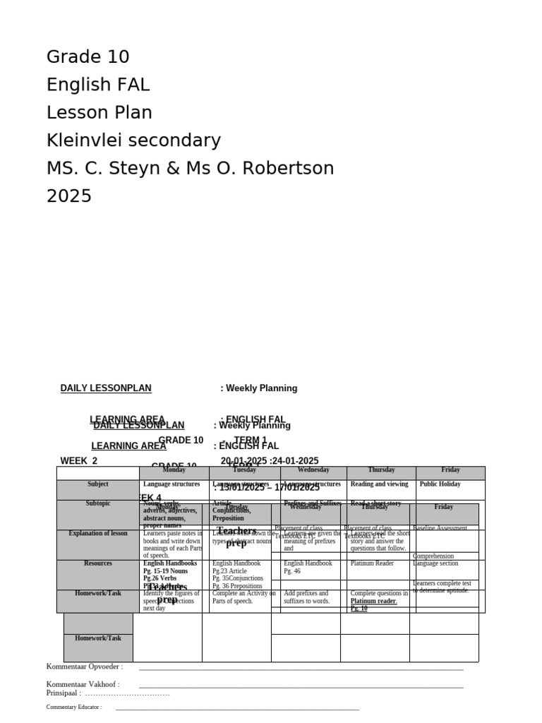 Grade 10 Lesson Plan 2025 | PDF | English Language | Verb
