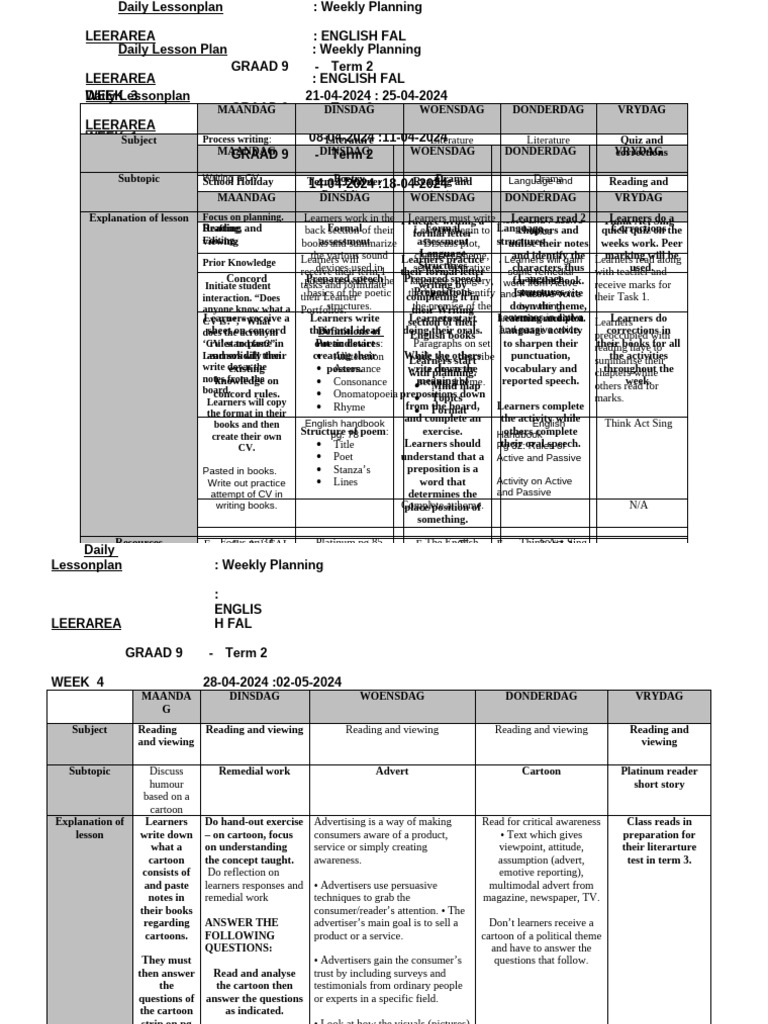 1 Term 2 Eng Grade 9 LP | PDF | Grammatical Tense | Question