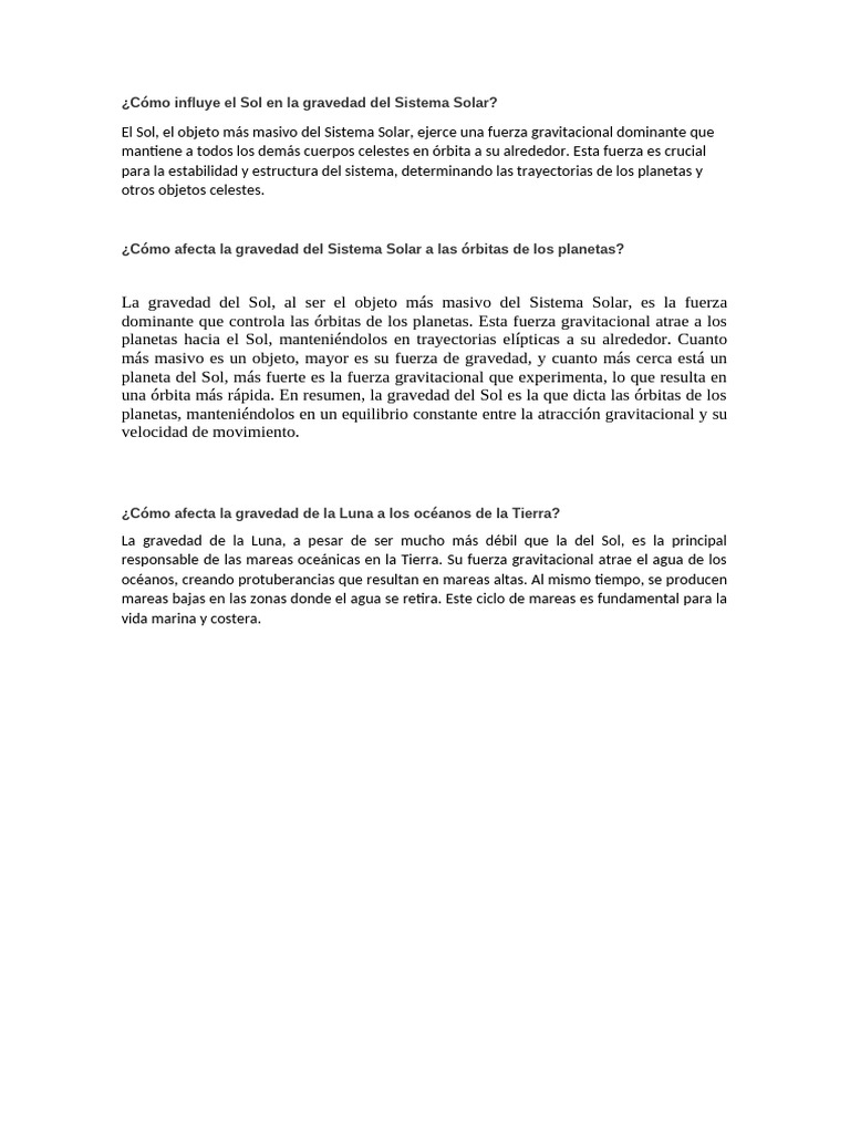 Cómo influye el Sol en la gravedad del Sistema Solar | PDF