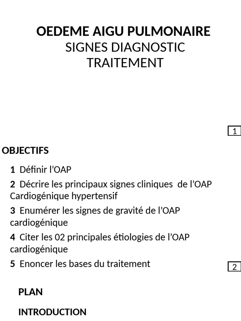 Oedème Aigu Pulmonaire : Signes et Traitement | PDF | Maladies et ...