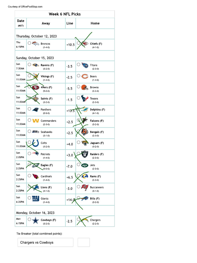 Week 6 NFL Picks | PDF