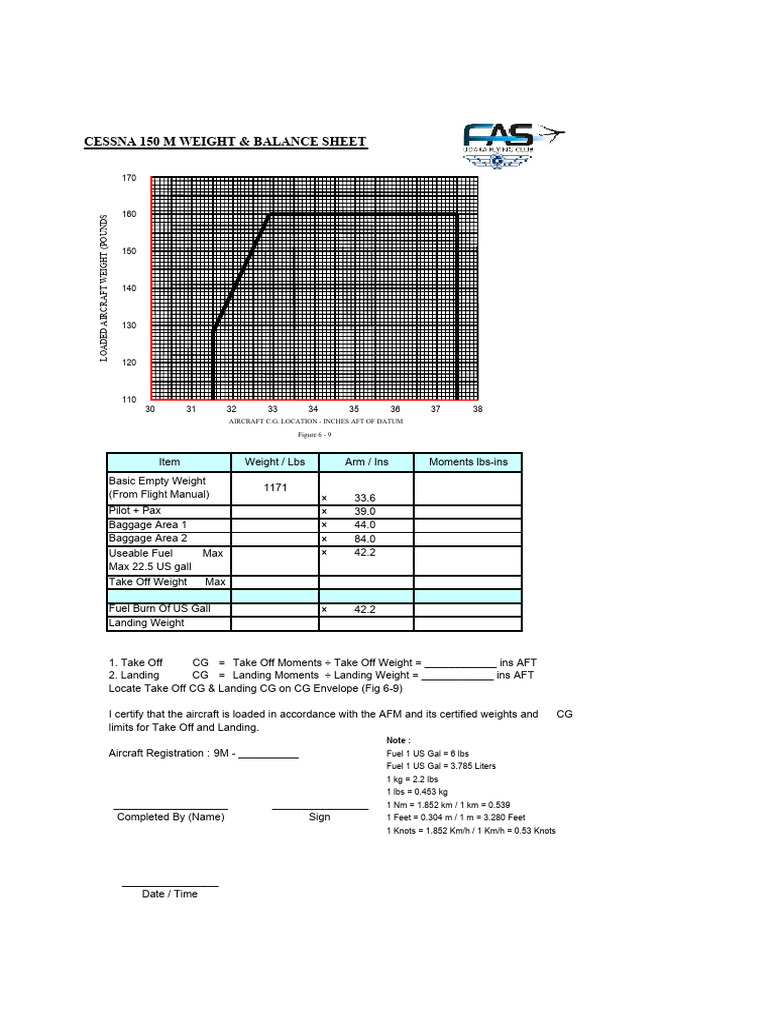 Cessna 150 Weight and Balance Sheet | PDF | Aircraft Configurations ...