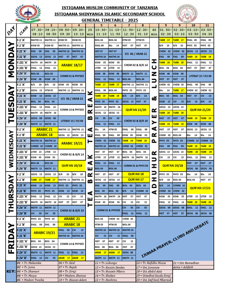 General Time Table-M 2025-1 | PDF