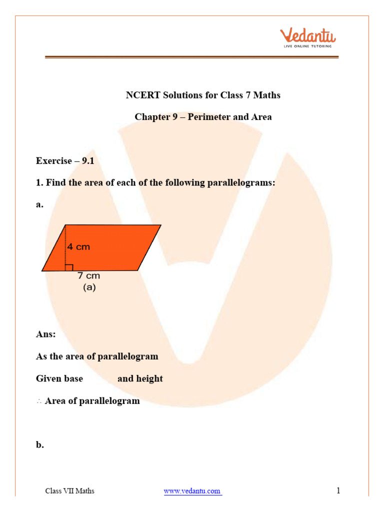 NCERT Solutions For Class 7 Maths Chapter 9 Perimeter and Area Ex 9.1 ...