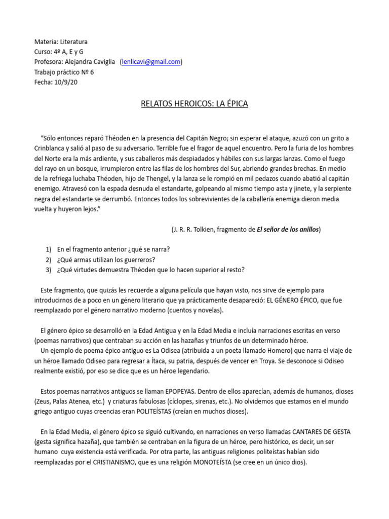 LITE 4ºA TP #6 Épica | PDF | Poesía épica