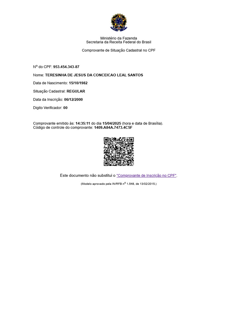 Comprovante de Situação Cadastral CPF | PDF
