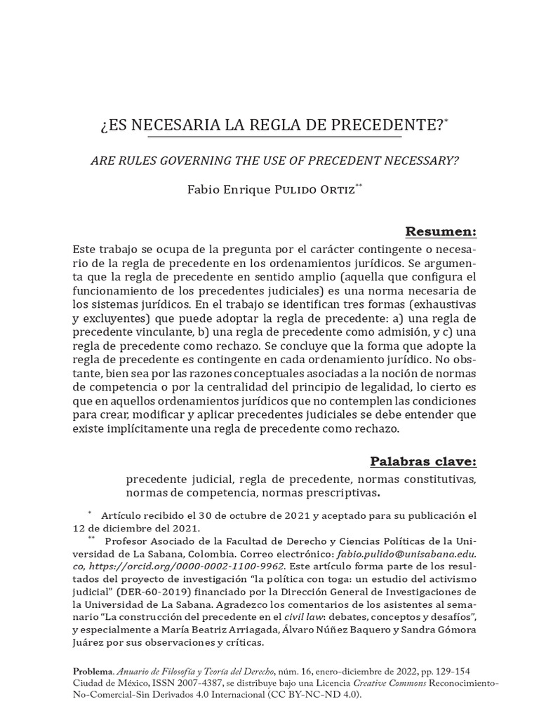 0 ¿Es Necesaria La Regla de Precedente | PDF | Precedente | Juez