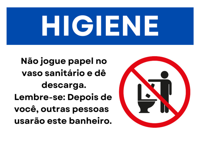 Documento A4 Placa Aviso de Higiene para Banheiros | PDF