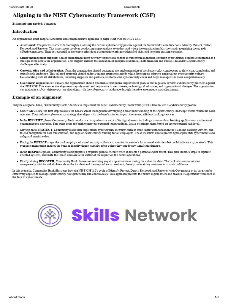 Reading Aligning To The NIST Cybersecurity Framework | PDF | Computer ...