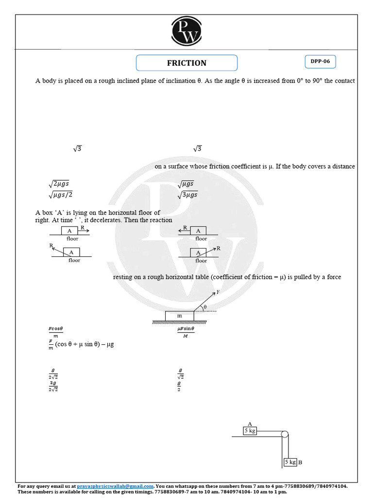 New XXCD Laws of Motion - DPP-06 (Of Lec-07) | PDF | Friction | Force