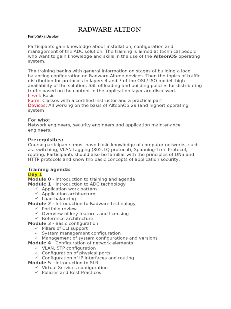 Radware Alteon ADC Training Overview | PDF | Computer Network | Load ...
