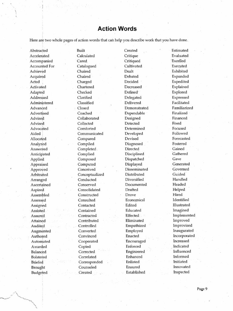 Action Words For Cover Letter | PDF