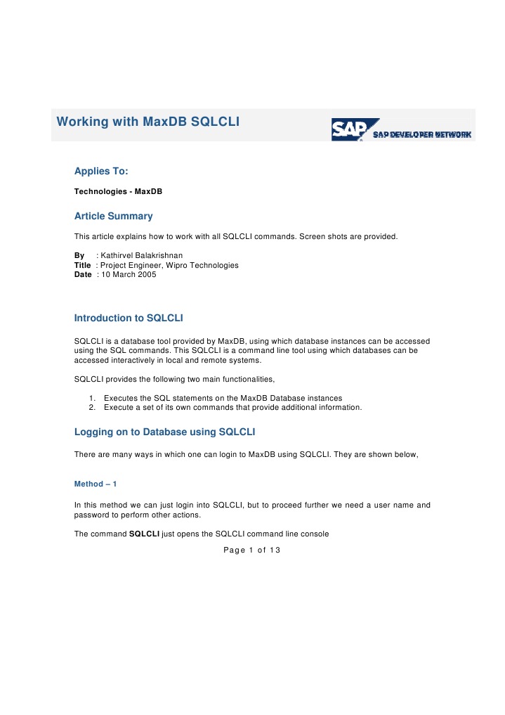 Working With MaxDB SQLCLI | PDF | Command Line Interface | Databases