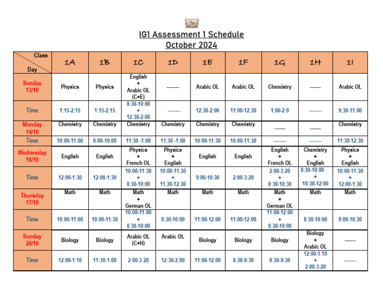 IG1 Assessment Schedule October 2024 | PDF